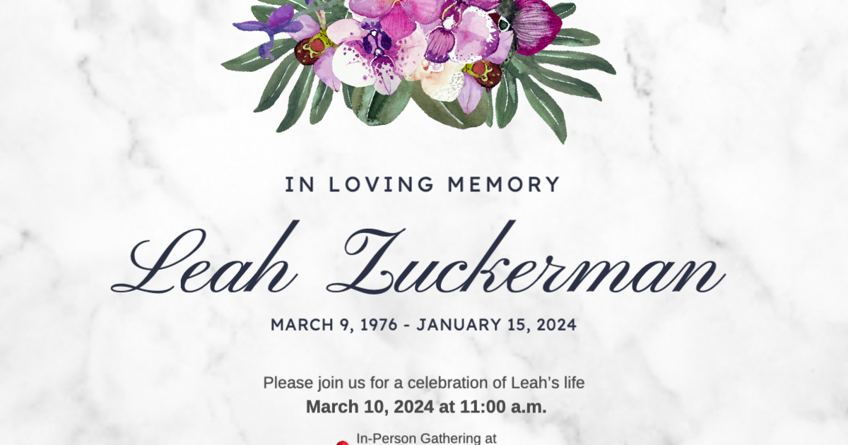 In Memory of Leah Zuckerman